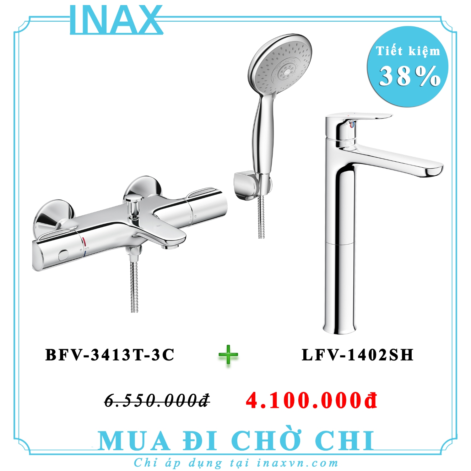 Combo vòi sen nhiệt độ inax BFV-3413T-3C + LFV-1402SH - Thiết bị vệ ...